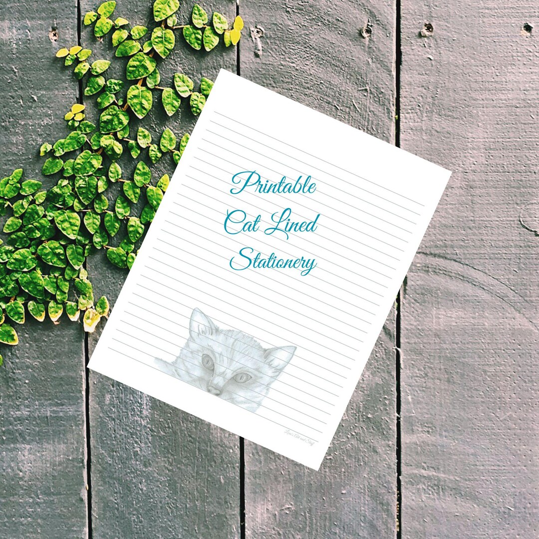 Printable / Digital Cat Lined Stationery Sheets - Printable Cat Lined ...