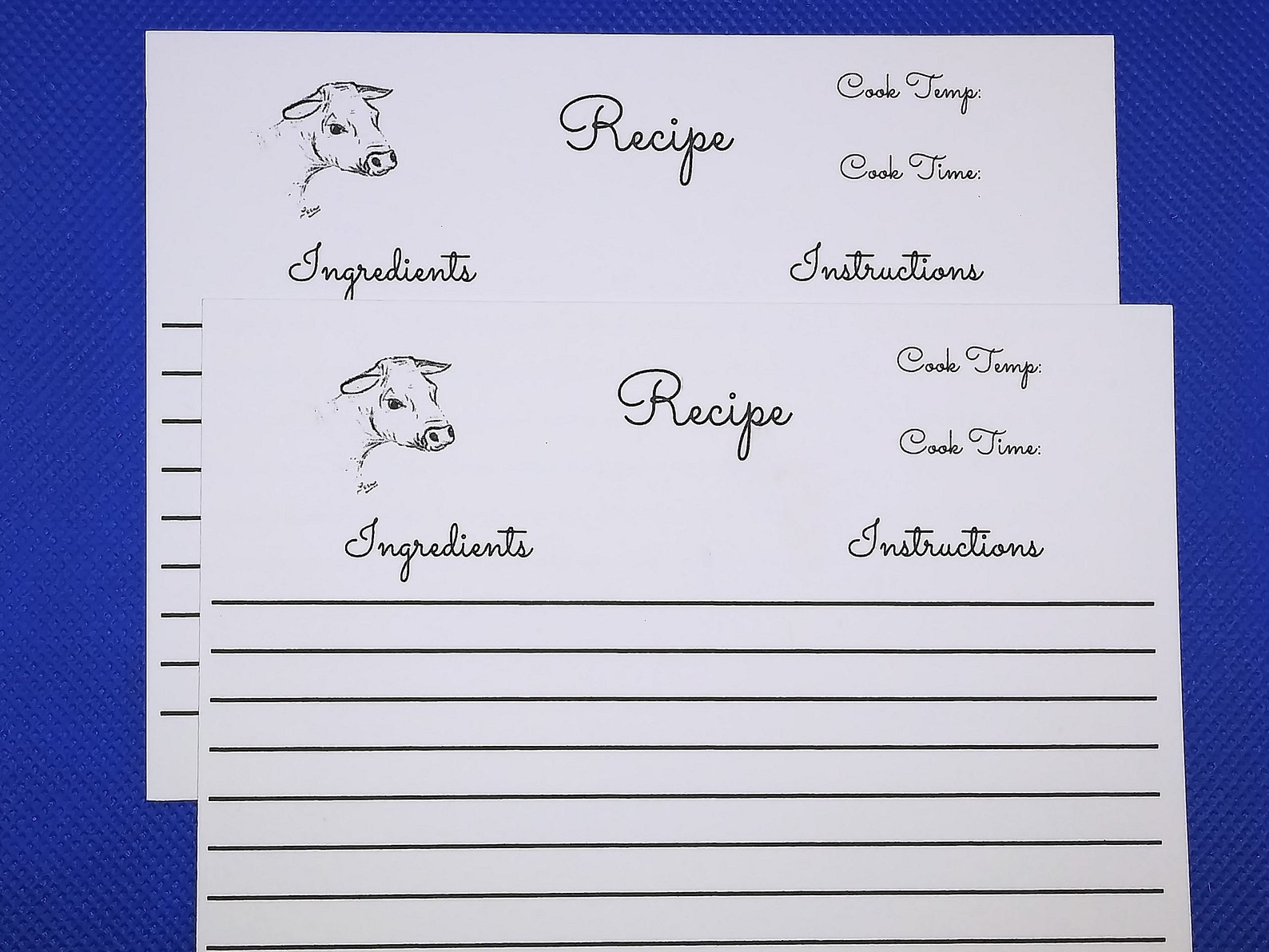 Baking Recipe Card Set Cow Baking Recipe Cards Lined Recipe | Etsy