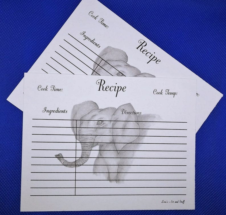 Elephant Baking Recipe Card Set Elephant Recipe Cards Art | Etsy