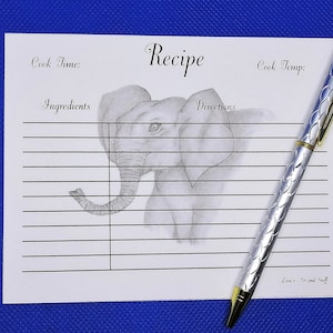 Elephant Baking Recipe Card Set, Elephant Recipe Cards, Art - Etsy