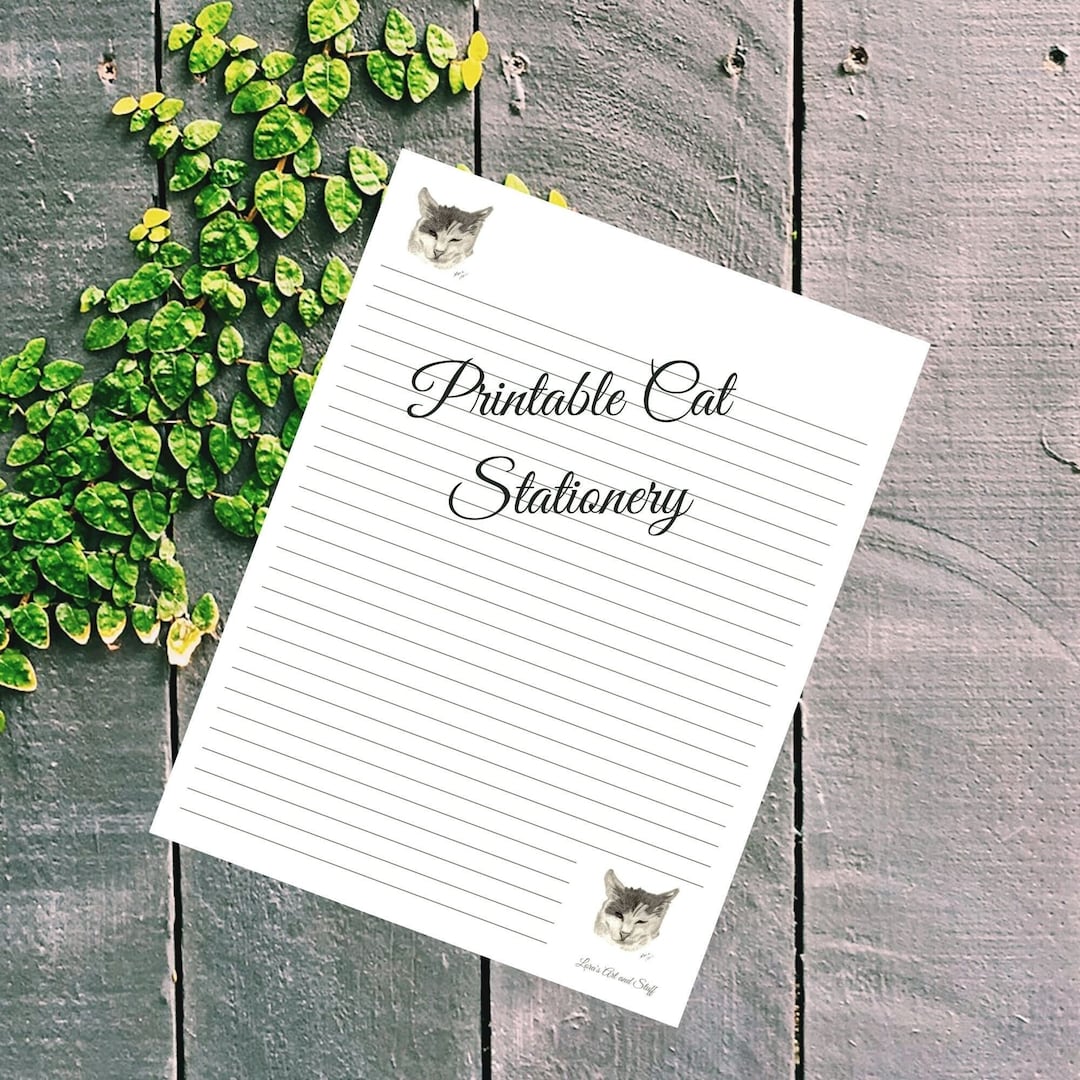 Printable / Digital Cat Lined Stationery Sheets - Printable Cat Lined ...