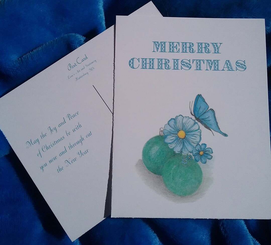 Christmas Postcard Set Butterfly Holiday Postcard Set / Blue Butterfly ...