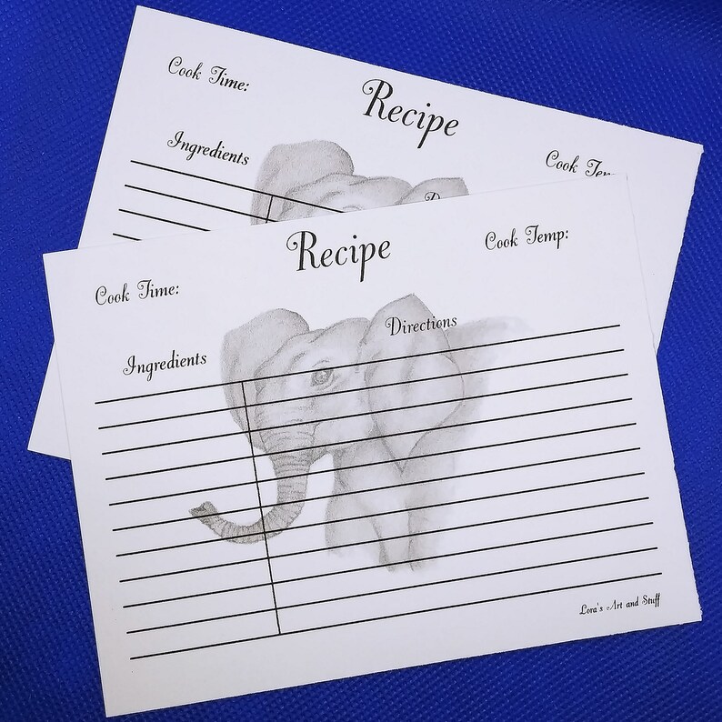 Elephant Baking Recipe Card Set Elephant Recipe Cards Art | Etsy