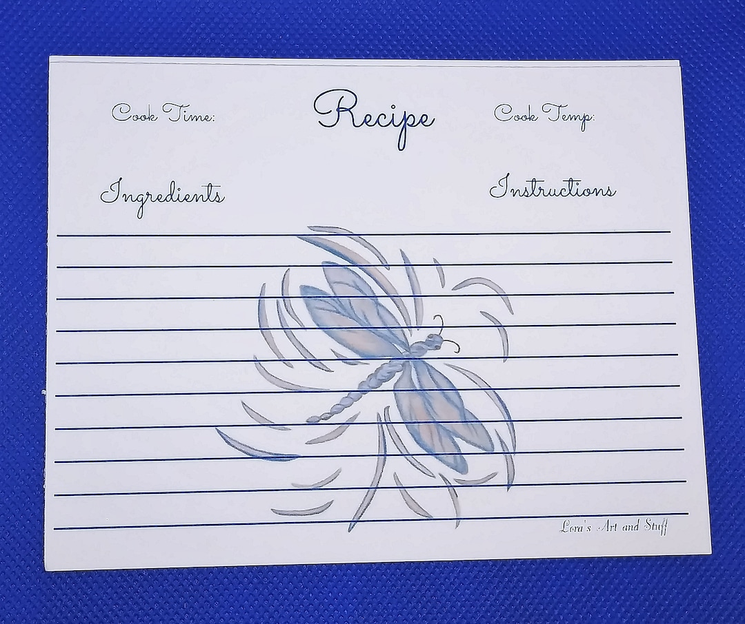 Dragonfly Baking Recipe Card Set / Lined Recipe Cards - Etsy