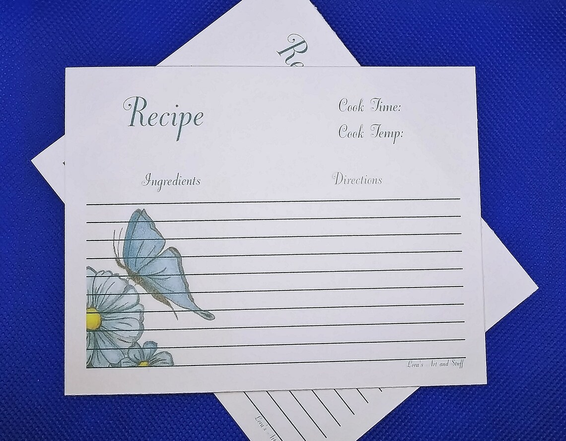 Baking Recipe Card Set Butterfly and Flower Recipe Cards - Etsy