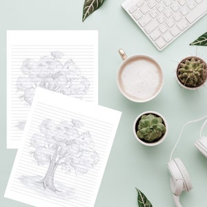 Oak Tree Stationery: Lined Writing Paper (digital Download) - Etsy