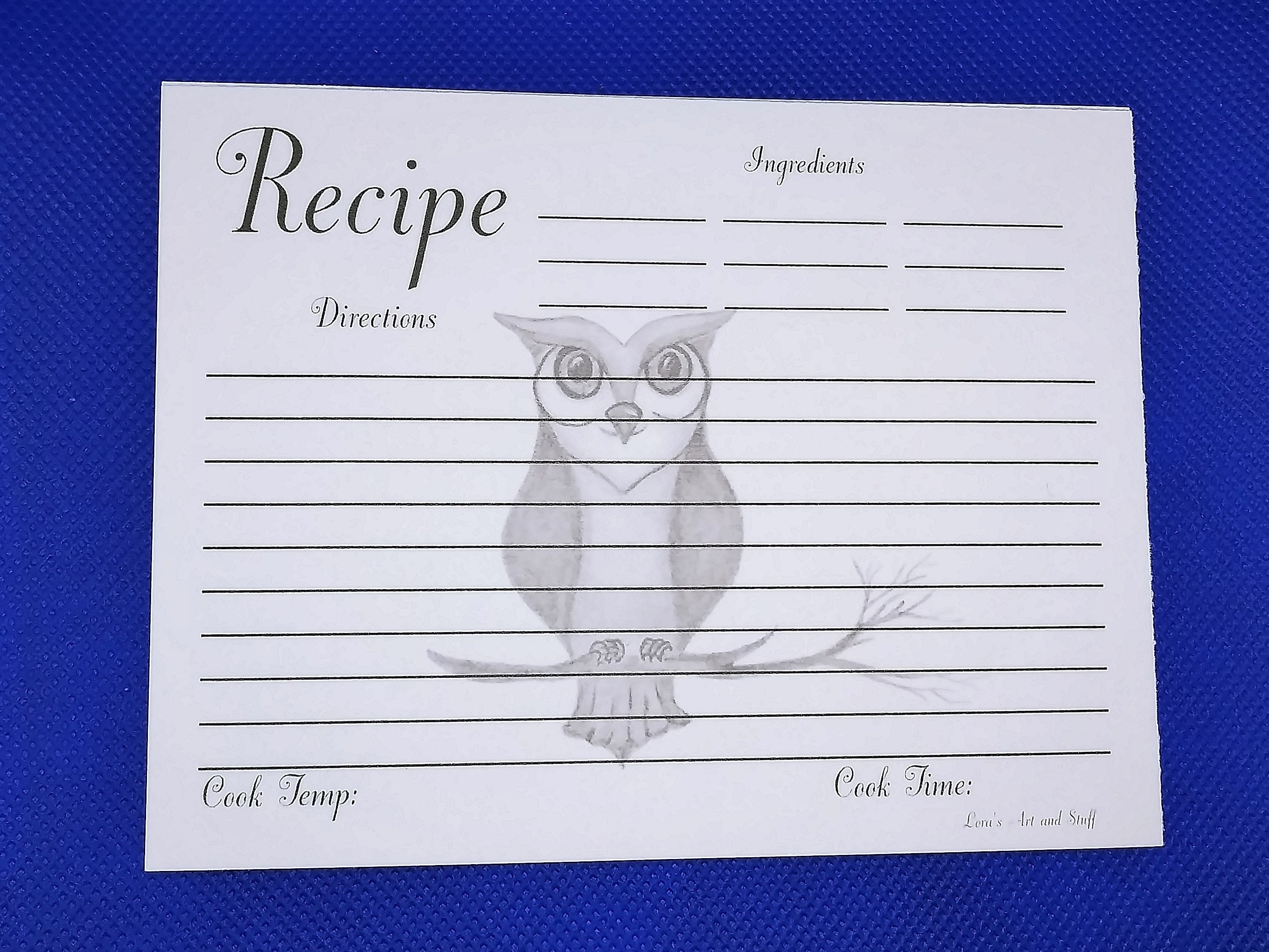 Owl Baking Recipe Card Sets Owl Lined Recipe Cards Art | Etsy