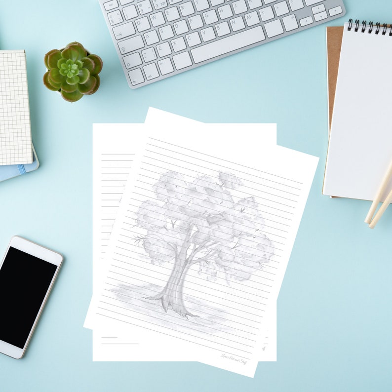 Oak Tree Stationery: Lined Writing Paper (digital Download) - Etsy