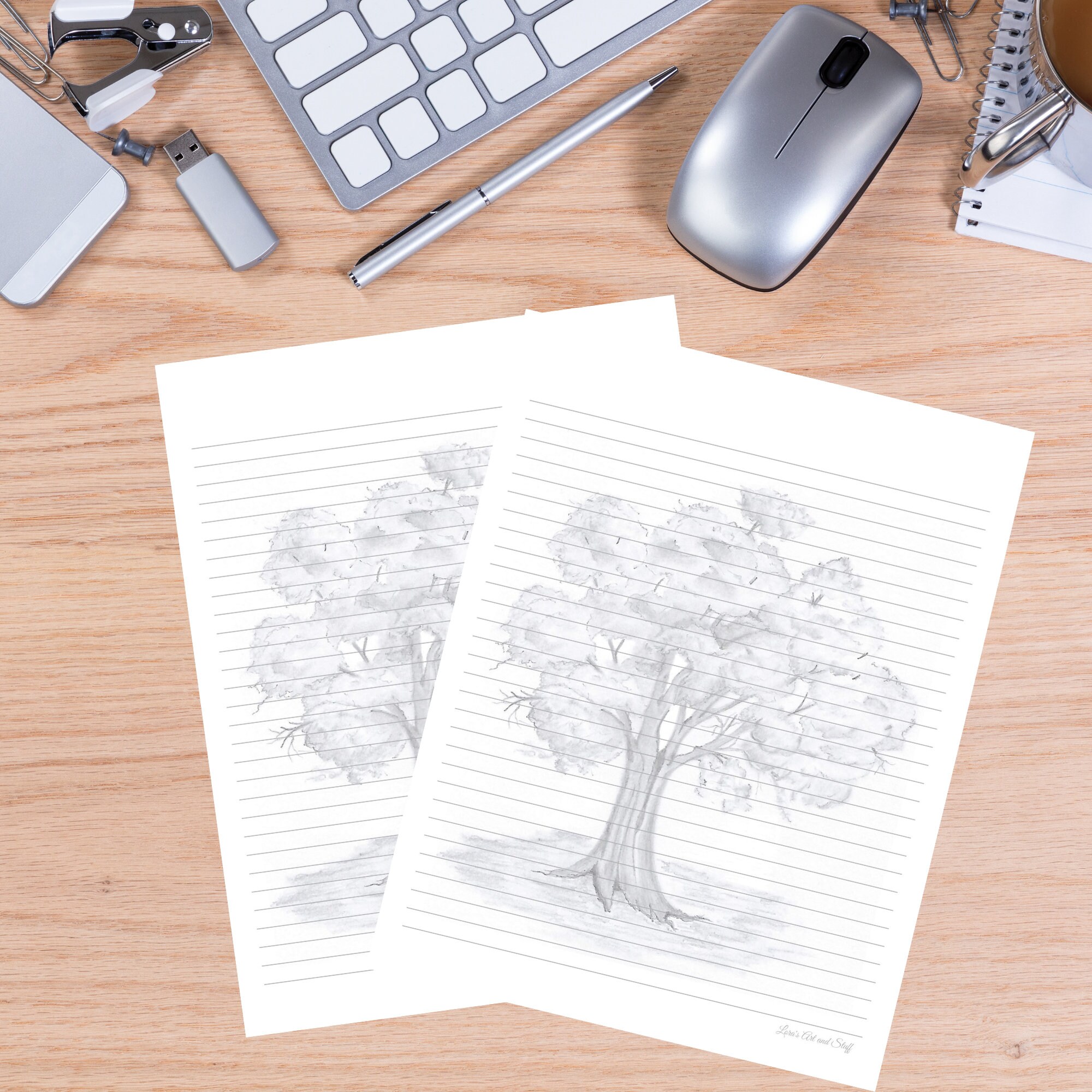 Oak Tree Stationery: Lined Writing Paper (digital Download) - Etsy