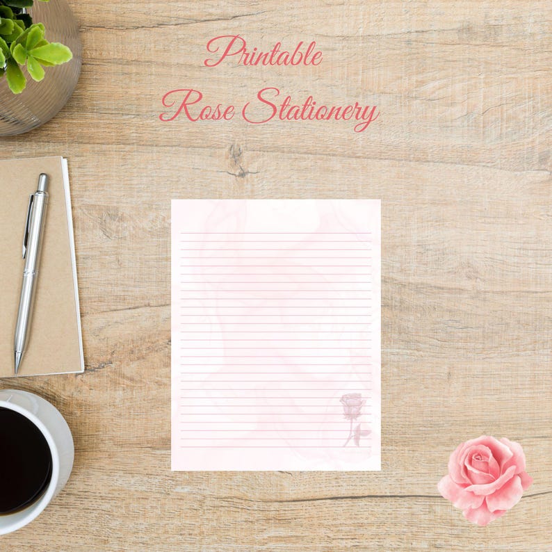 Rose Lined Stationery: Hand-drawn Writing Paper Sheets - Etsy