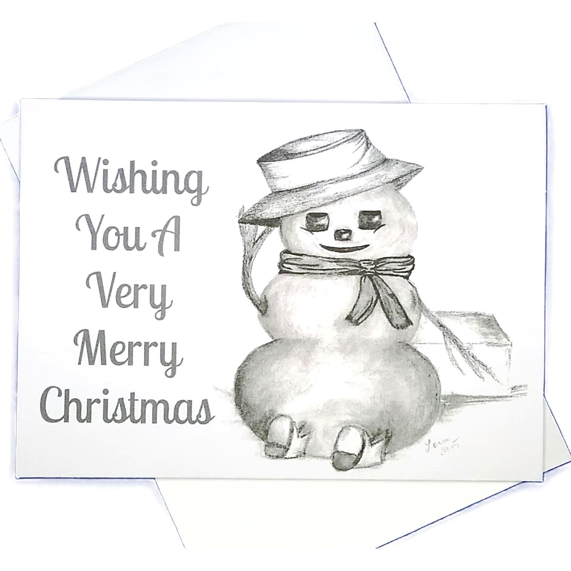 Snowman Christmas Greeting Card Set / Art - Etsy