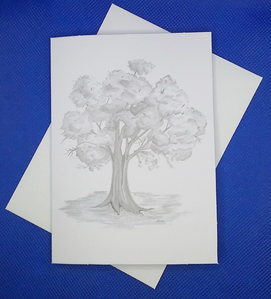 Oak Tree Art Card: Hand-drawn Graphite Pencil Print - Etsy