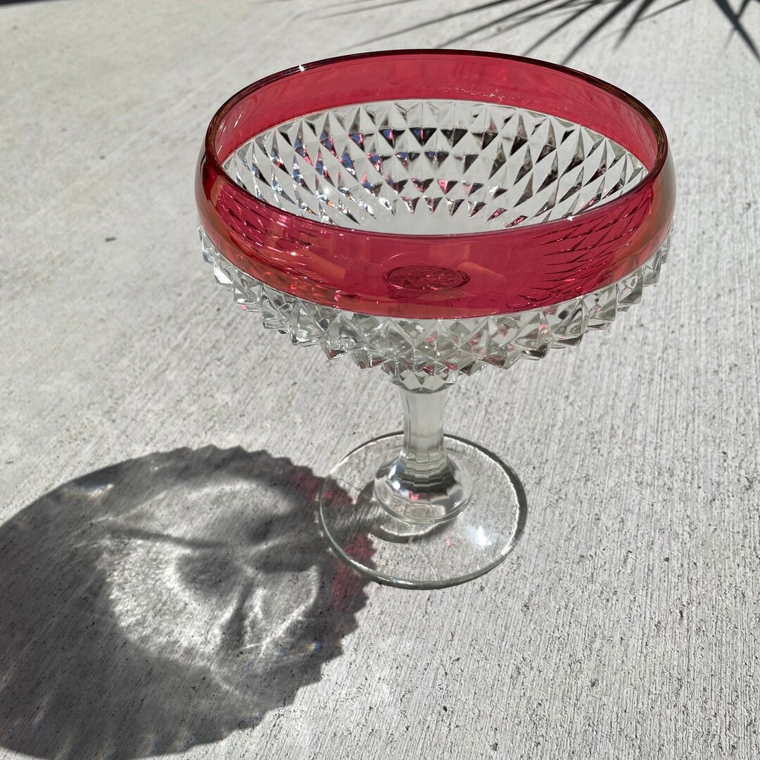 Vintage Diamond Point Glass Chalice Red Gold Iridescent - Etsy