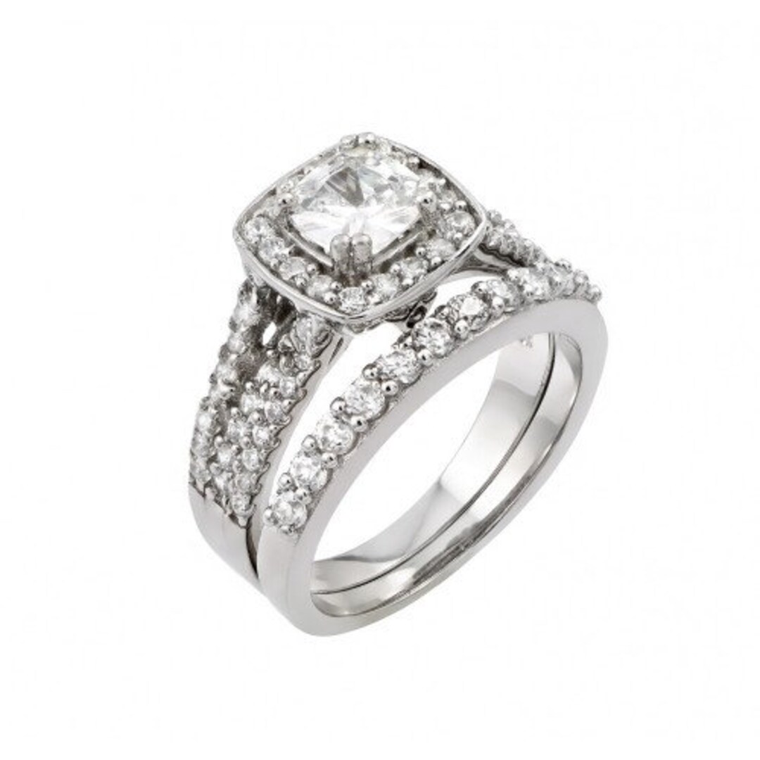 925 Sterling Silver 7mm Engagement Ring Set - Etsy