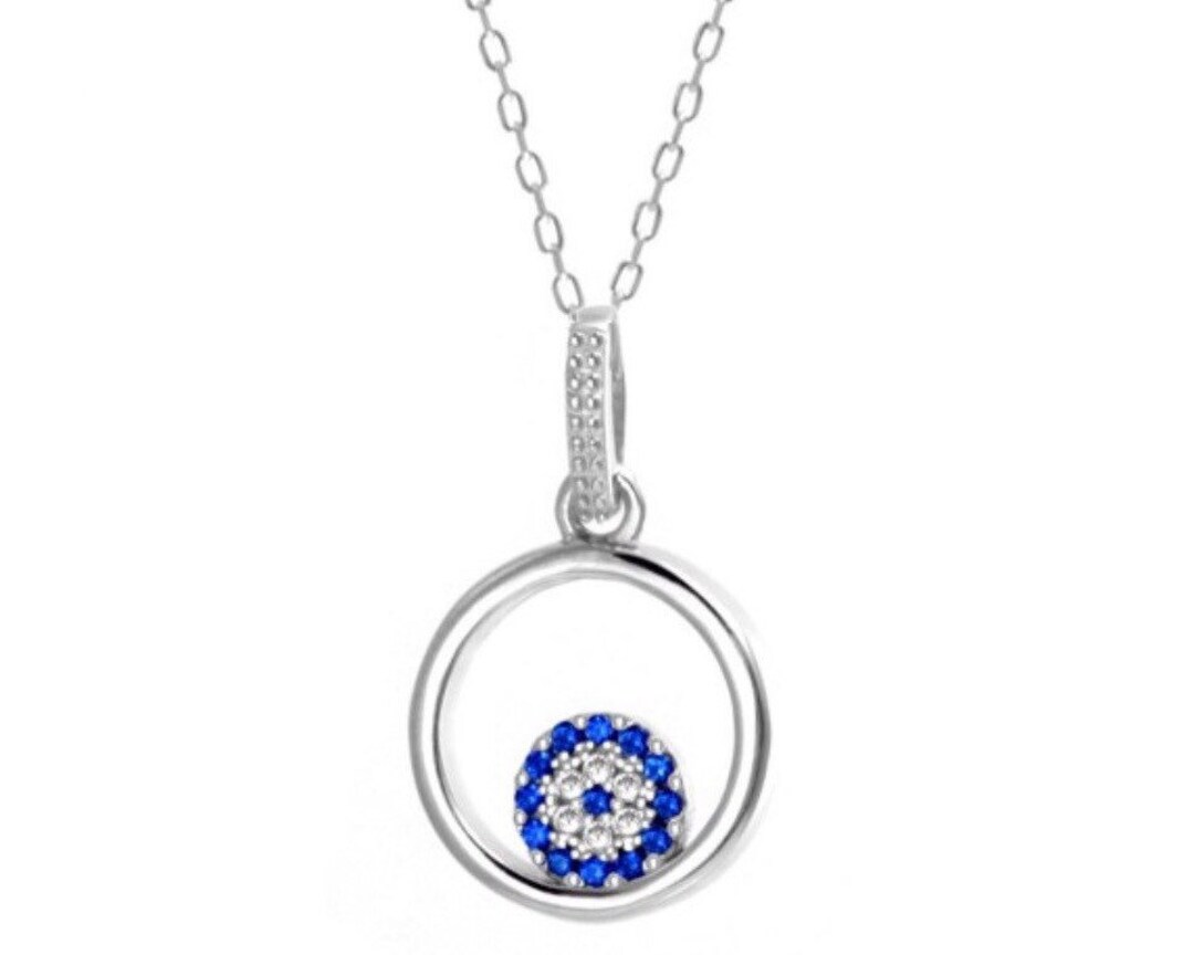 925 Sterling Silver Round Evil Eye in a Round Frame - Etsy