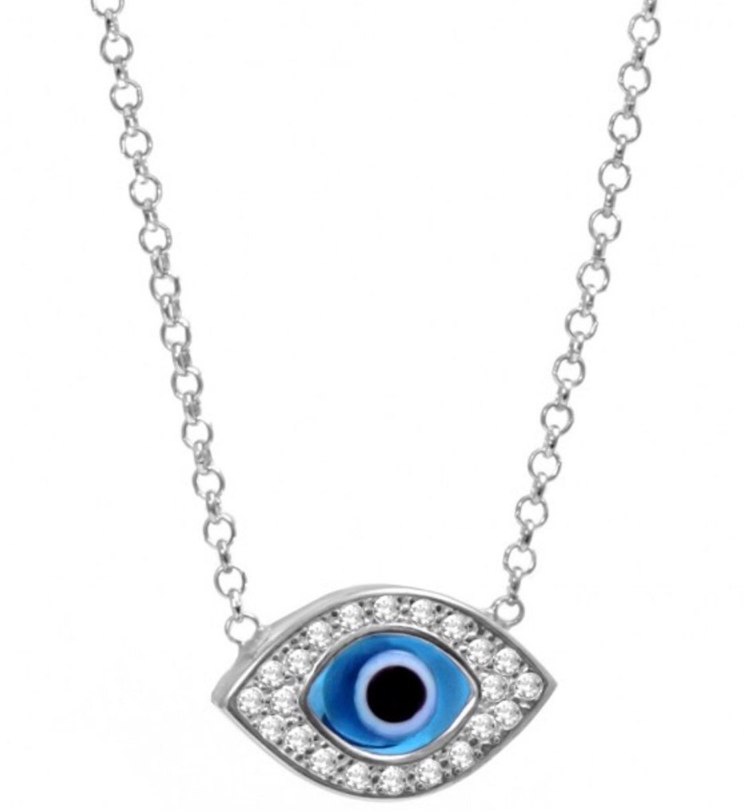 925 Sterling Silver Almond Shaped With Murano Glass Evil Eye Necklace ...