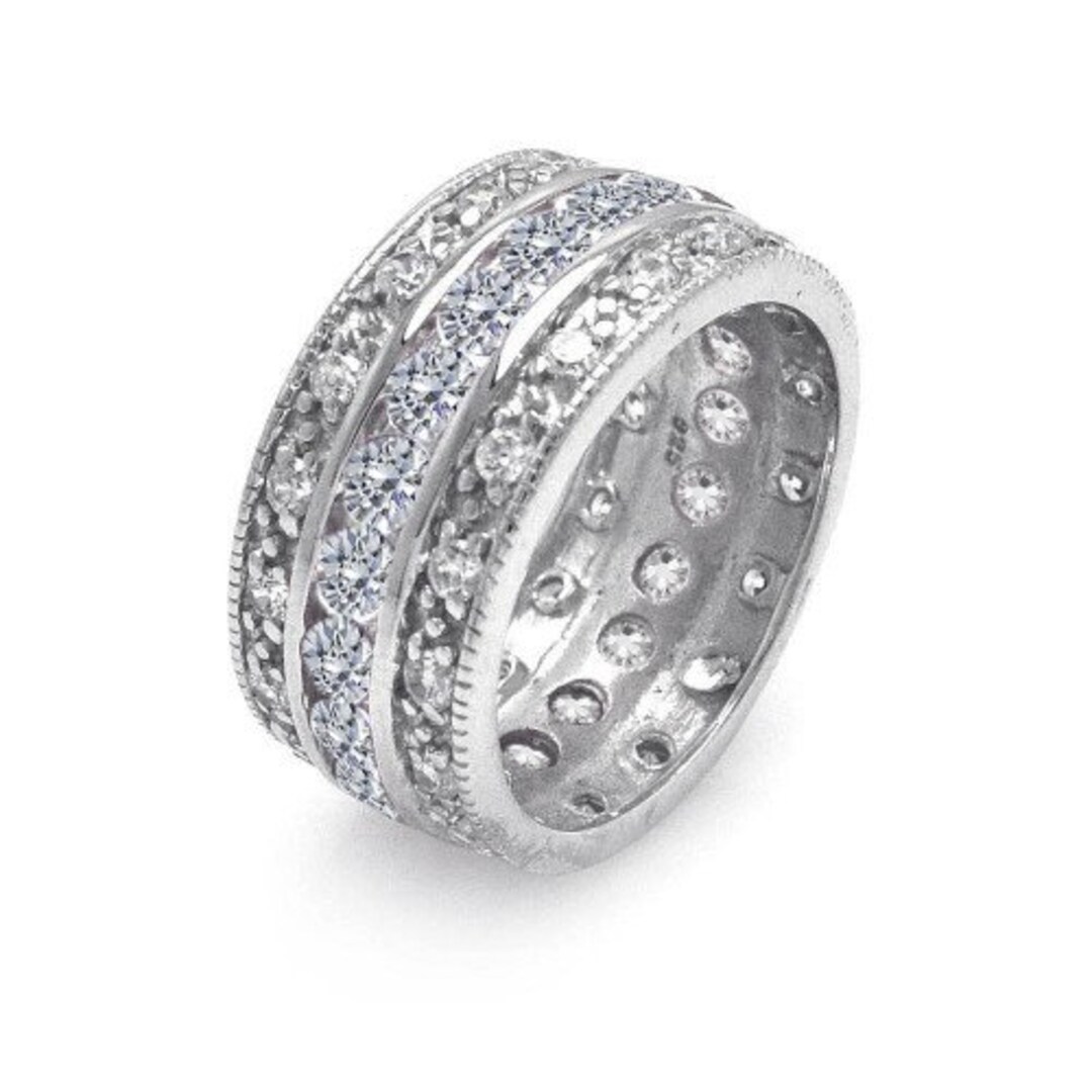 925 Sterling Silver Wide Channel Set Eternity Ring - Etsy