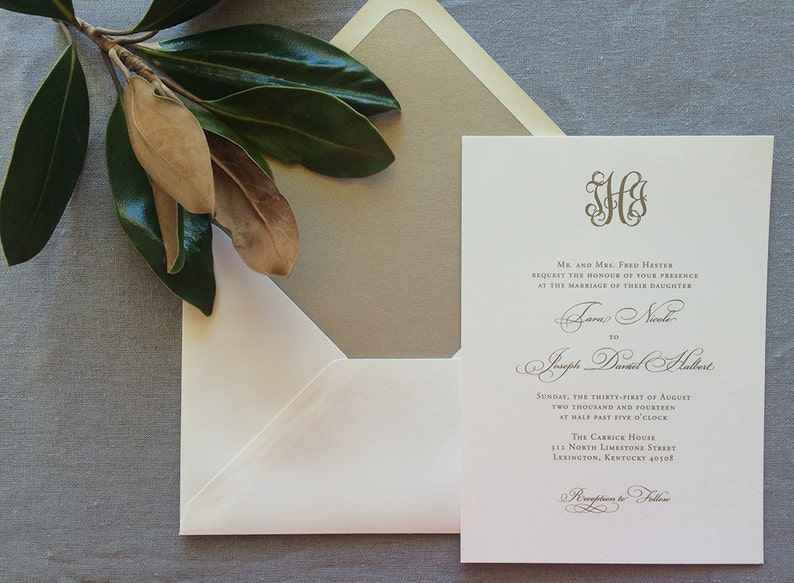 Classic Monogram Gold Thermography Wedding Invitation Sample - Etsy
