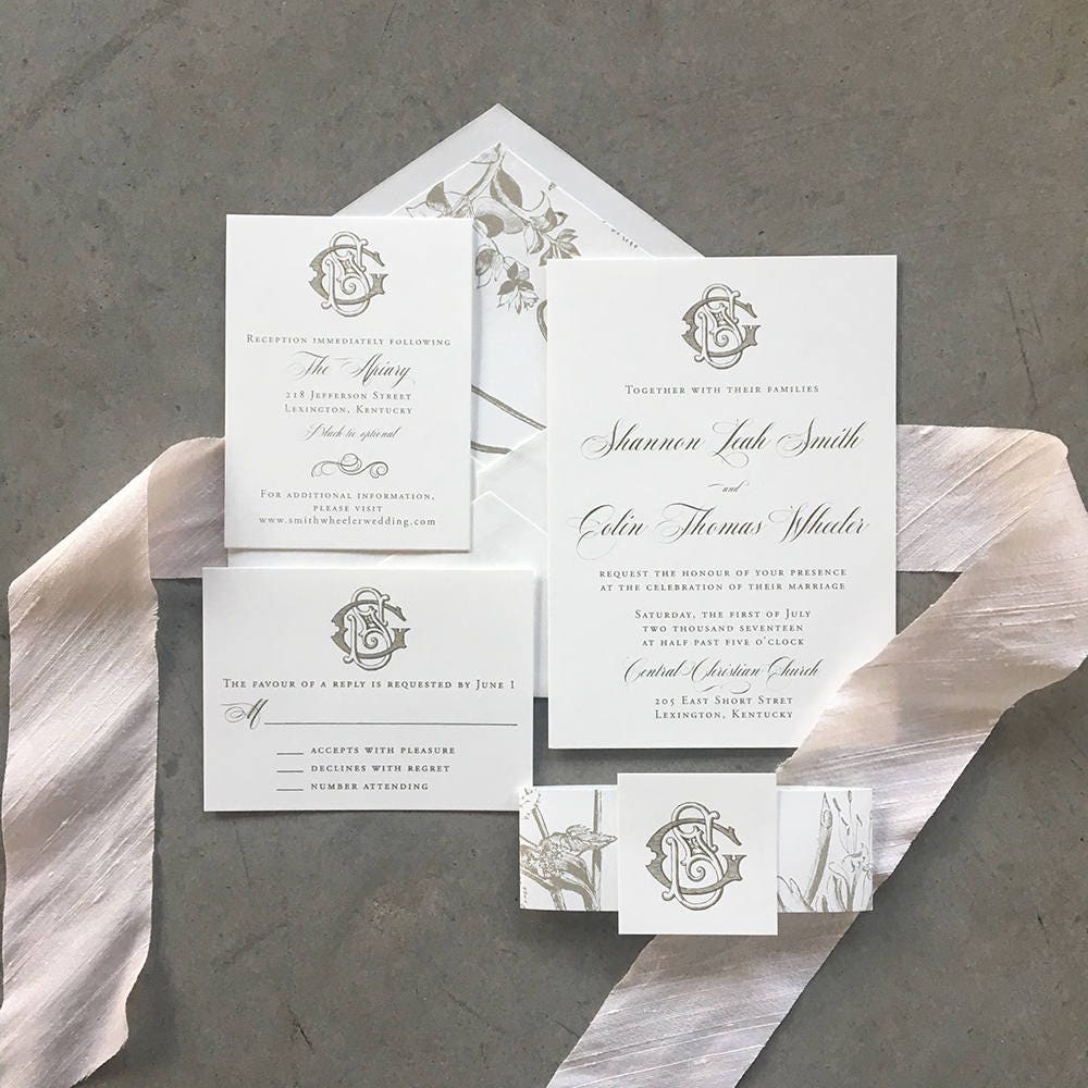 Victorian Monogram Gold Thermography Wedding Invitation - Etsy
