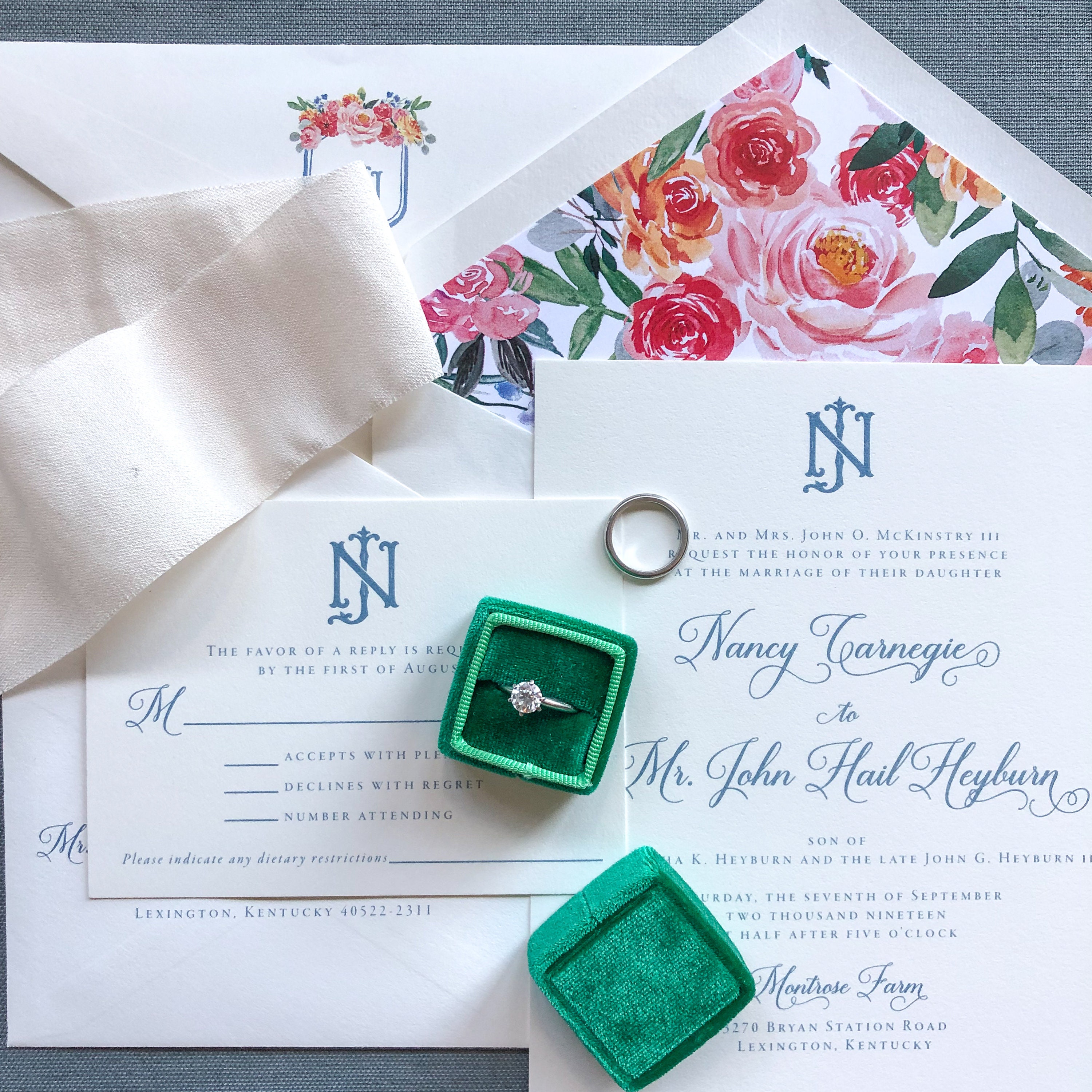 Victorian Monogram with Watercolor Details dusty blue thermography ...