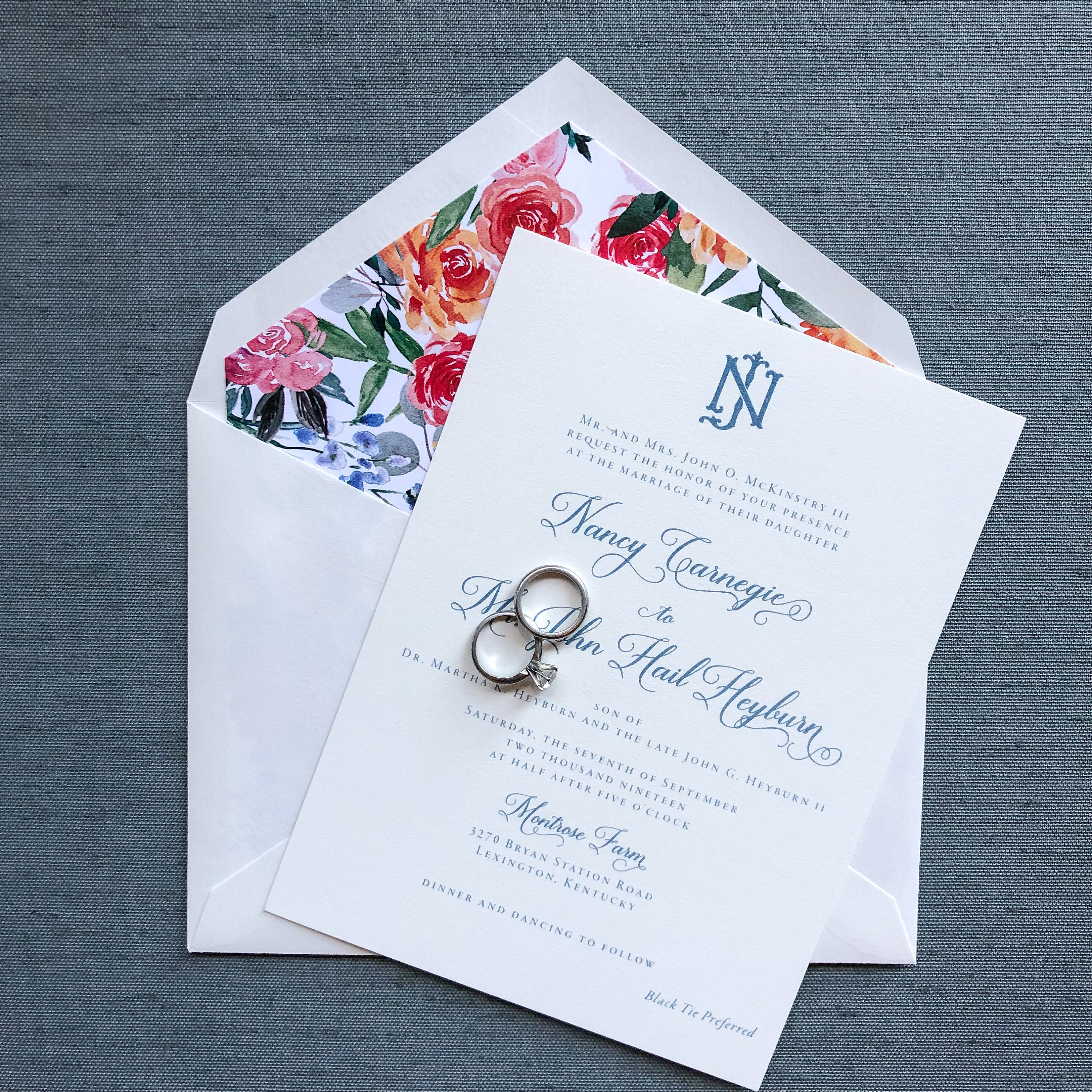 Victorian Monogram with Watercolor Details dusty blue thermography ...