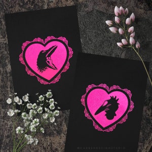 Pink Barbara and Adam Heart Foil Print. Beetlejuice Foil Print. Horror ...