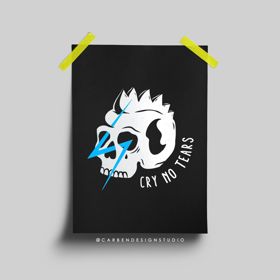 Cry No Tears Foil Print. Skull Foil Print. White Metallic Foil Print ...