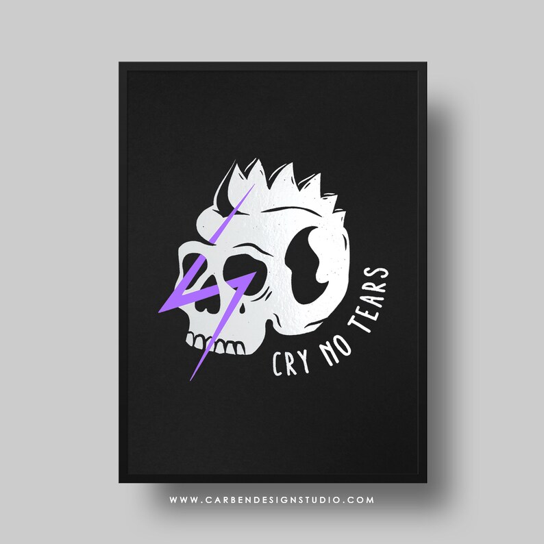 Cry No Tears Foil Print. Skull Foil Print. White Metallic Foil - Etsy