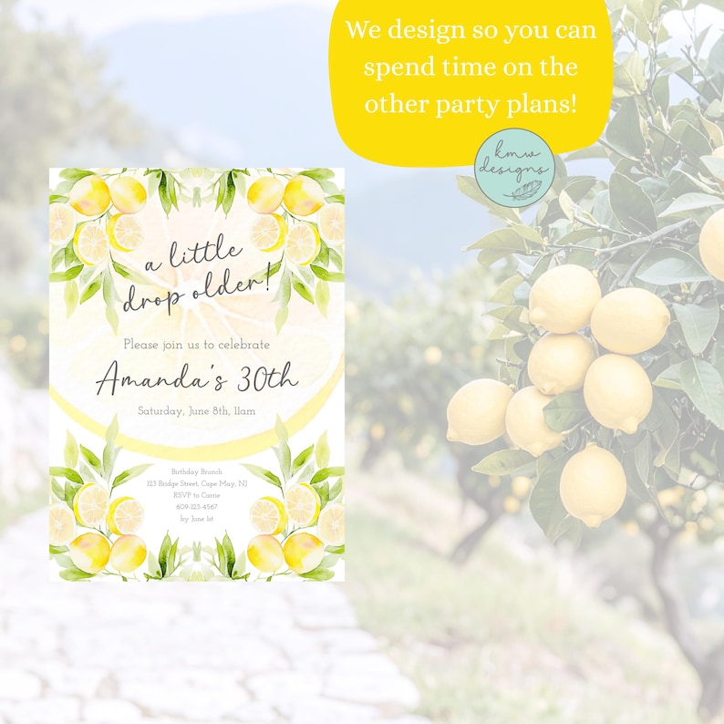 A Drop Older Birthday Party Invite, Lemon Party Theme, Editable ...