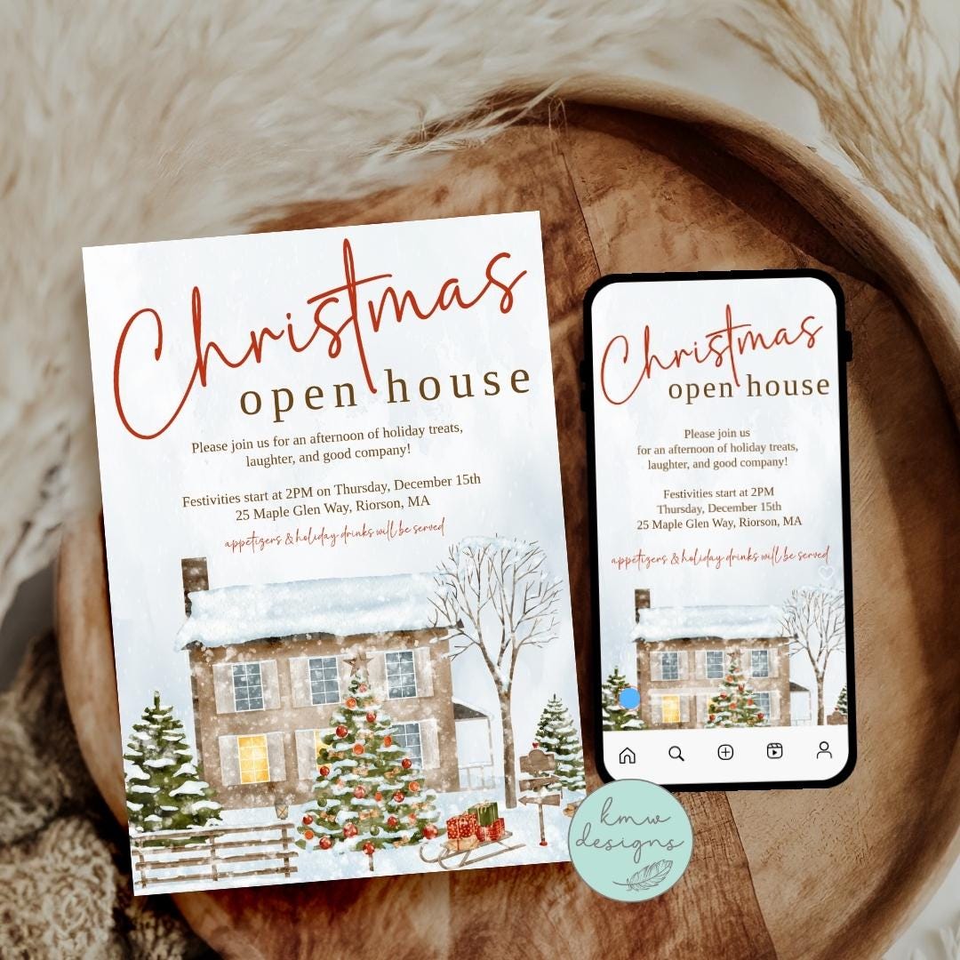 Snowy Christmas Open House Invitation: Editable Mobile Invite - Etsy