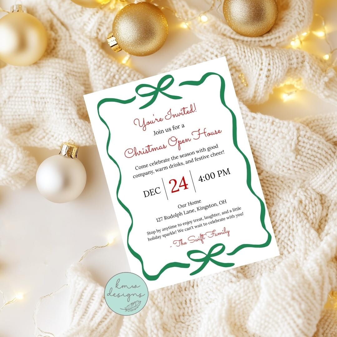 Editable Christmas Open House Invitation Bundle: Green Ribbon (digital ...