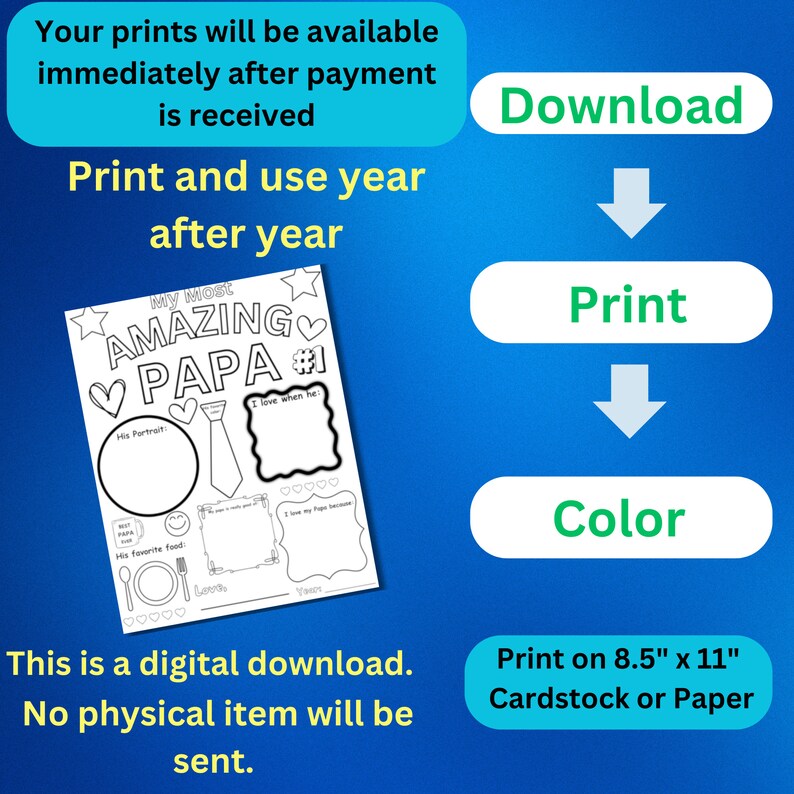 Papa Coloring Page, Papa Birthday Digital Download, Papa Father's Day ...
