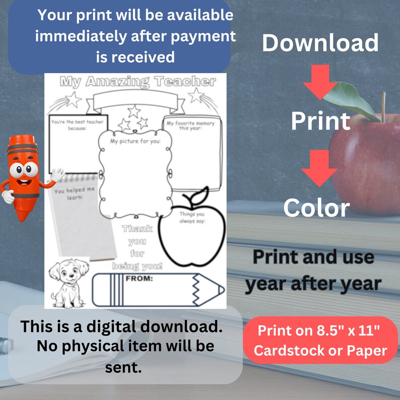 Teacher Appreciation, All About My Teacher Coloring Page, End of Year ...