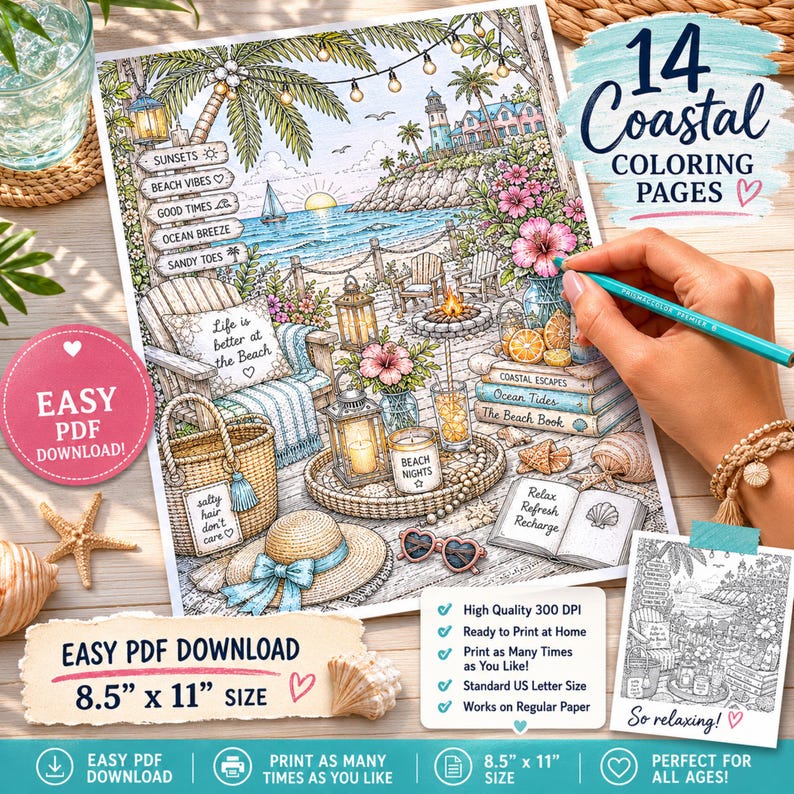 Beach Coloring Book Cozy Coloring Book Island Coloring Page Summer ...