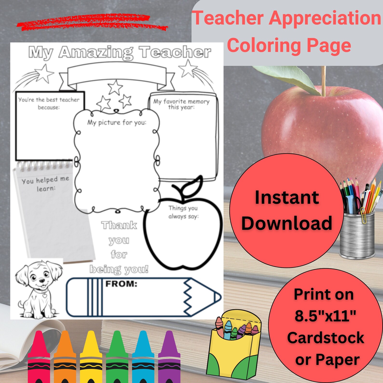 Teacher Appreciation, All About My Teacher Coloring Page, End of Year ...