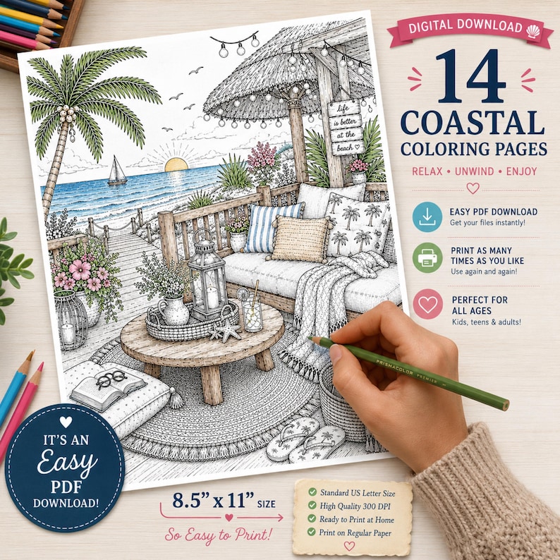 Beach Coloring Book Cozy Coloring Book Island Coloring Page Summer ...