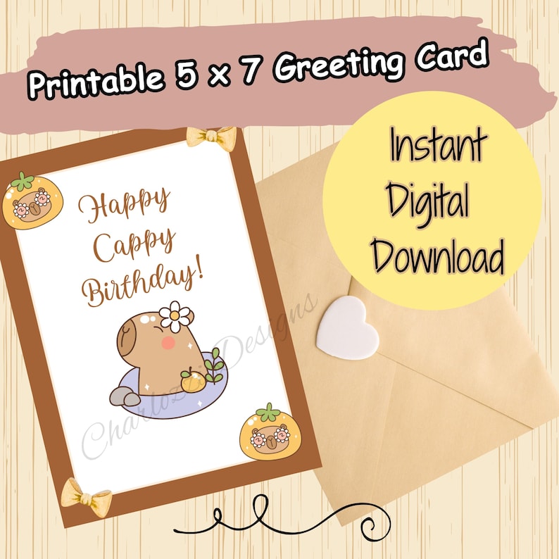 Capybara Birthday Card Printable Fun Birthday Card Capybara Card ...