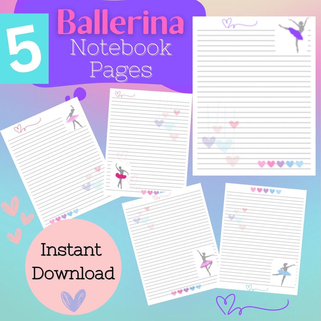 Ballerina Notebook Pages, Digital Download Instant Ballet Dancer Notes ...
