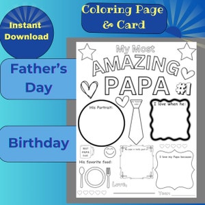Papa Coloring Page, Papa Birthday Digital Download, Papa Father's Day ...