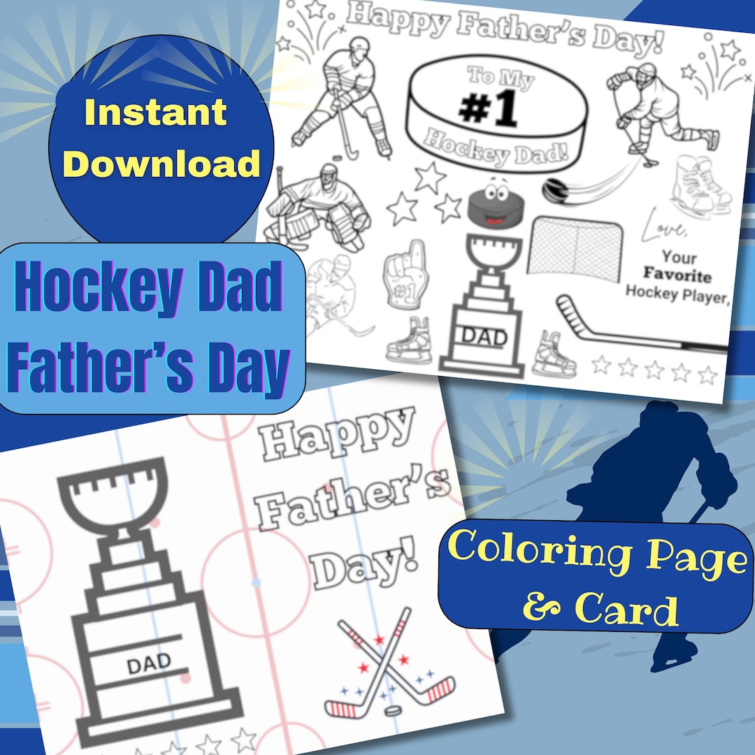 Hockey Dad Father's Day Coloring Page & Card, Hockey Happy Father's Day ...