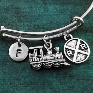 Train Bracelet Train Bangle Railroad Crossing Sign Initial Bracelet ...