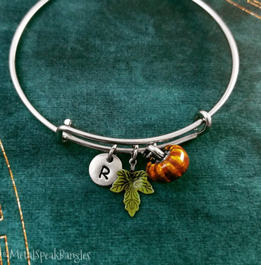 Pumpkin Bracelet Maple Leaf Bracelet Leaf Charm Bracelet Pumpkin Bangle ...