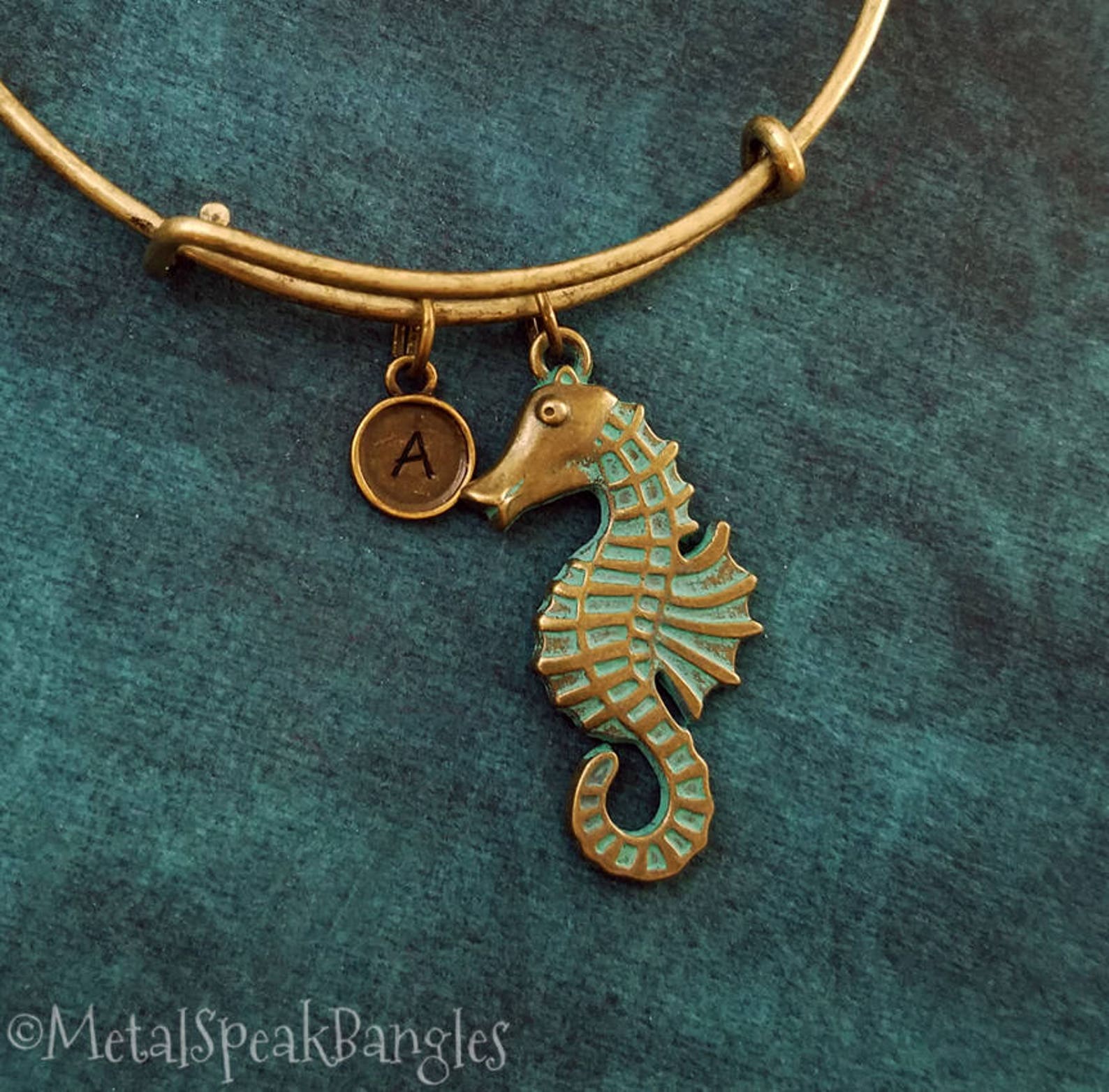 Seahorse Bracelet Patina Seahorse Bangle Beach Jewelry Beach - Etsy UK