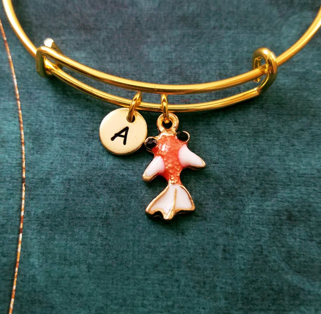 Fish Bangle Fish Bracelet Koi Jewelry Japanese Gift Gold Charm Bracelet ...