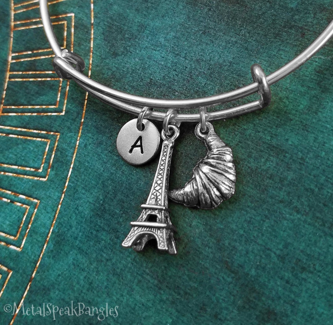 Eiffel Tower Bracelet Eiffel Tower Bangle Croissant Bracelet Croissant ...