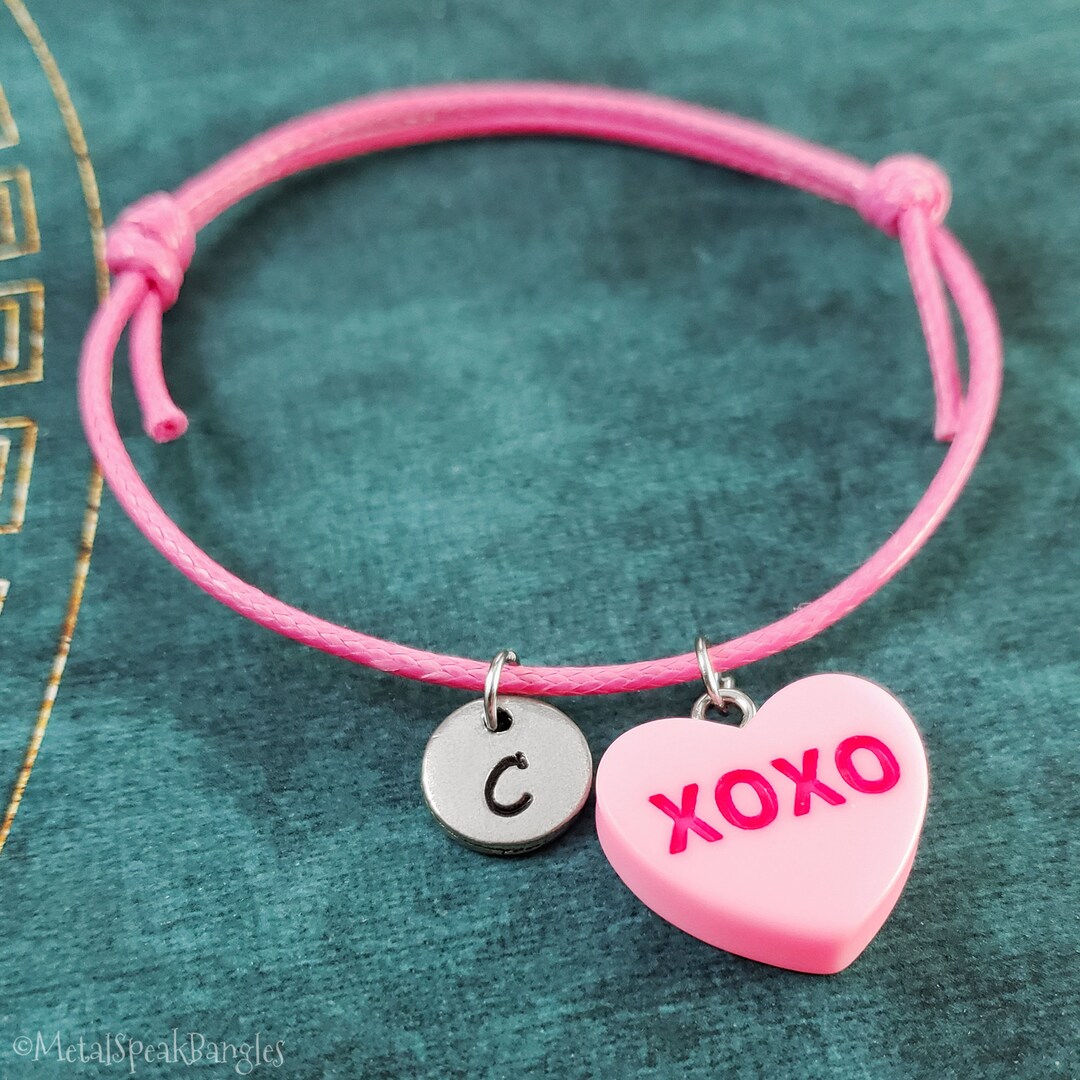 Candy Heart Bracelet XOXO Conversation Heart Charm Bracelet Pink Heart ...