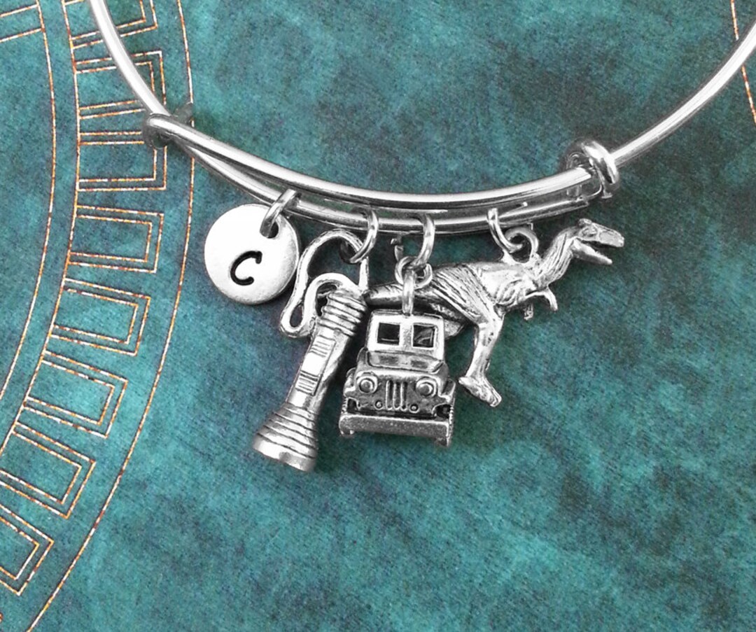 Dinosaur Bangle Bracelet Silver T-rex Bracelet Dinosaur Charm Bracelet ...