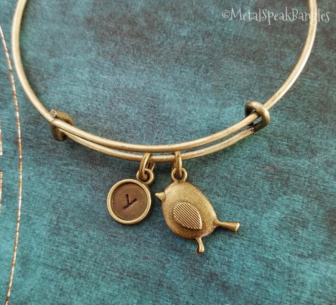 Bird Bangle Bracelet Bird Bracelet Bronze Bird Charm Bracelet Bird ...
