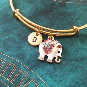 Elephant Bangle Bracelet Jeweled Elephant Bracelet White Elephant Gift ...