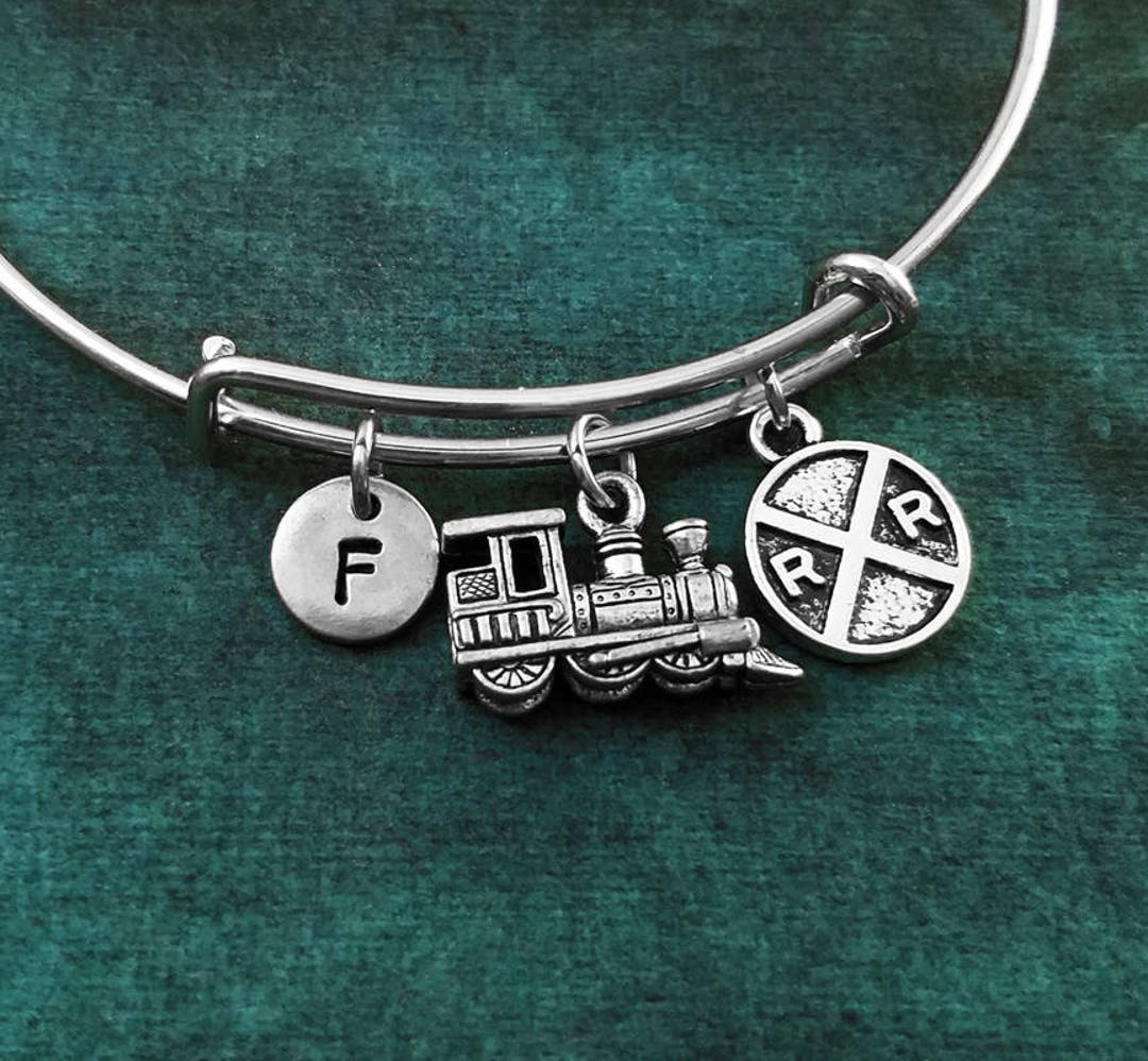 Train Bracelet Train Bangle Railroad Crossing Sign Initial Bracelet ...